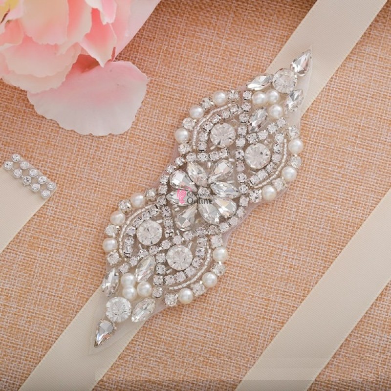 Brau din satin Hand Made Luxury BLT049BB cu Crystale aplicate pentru ...