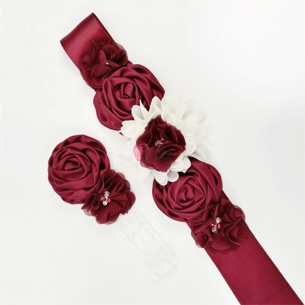 Brau din satin Hand Made Luxury BLT052GG Visiniu cu cristale aplicate ...