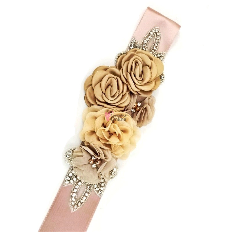 Brau din satin Hand Made Luxury BLT051MM Capucino cu cristale aplicate ...
