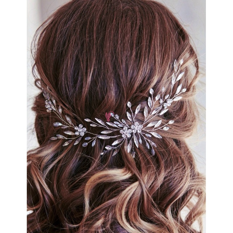 Tiara Ti029OO Argintie pentru mirese cu cristale si perle + 2 agrafe