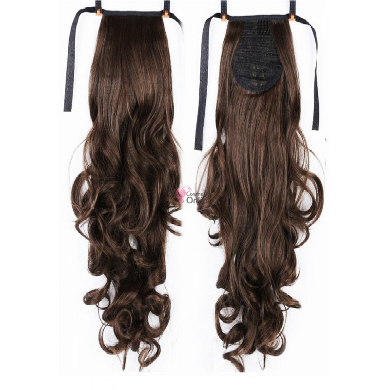 Extensie de par coada ondulata cu snur 75 cm Saten Inchis Mixt 4323230