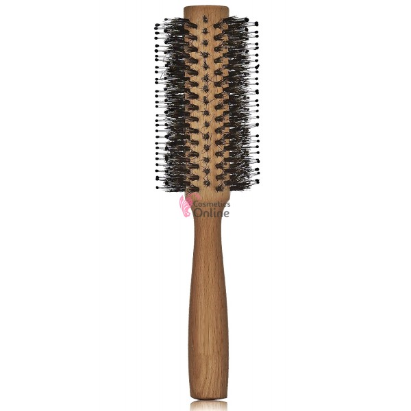 Perie de coafat rotunda cu maner din lemn RP09 din par natural, 12 randuri